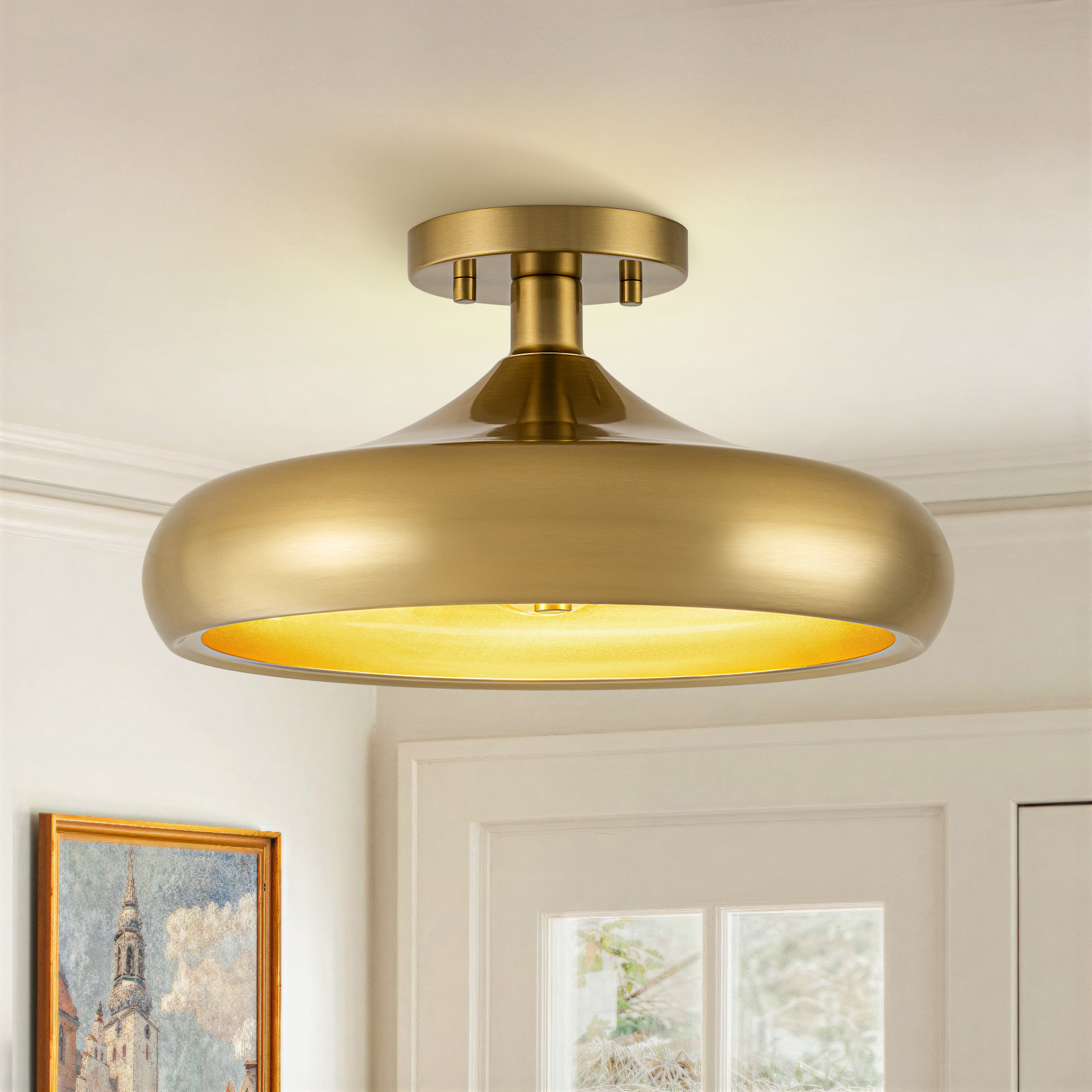 Latitude Run® 3-Light Low-Profile Curved Flush Mount In Antique Brass ...