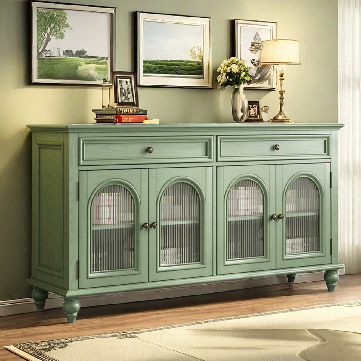 GINATOL Vintage And Elegant Solid Wood Green Sideboard | Wayfair