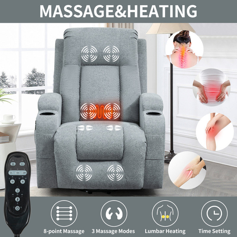 Hokku Designs Power Reclining Massage Chair With 8 Point Vibration Massage And Lumbar Heating