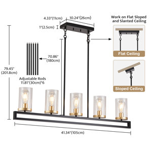 Mercer41 Ledon 5 - Light Kitchen Island Rectangle Chandelier & Reviews ...