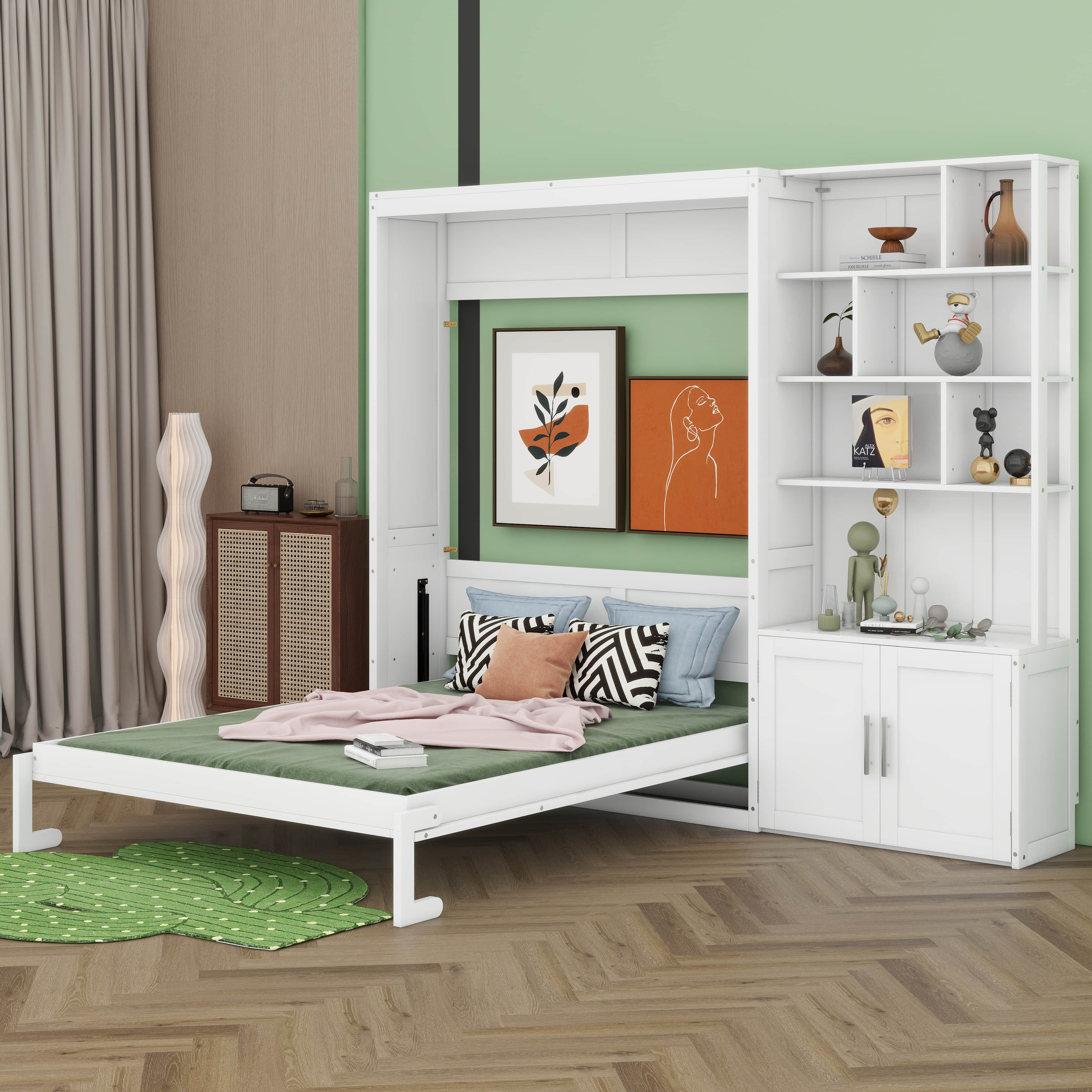 Wildon Home® Full Size Murphy Bed With Multiple Storage Shelves And A ...