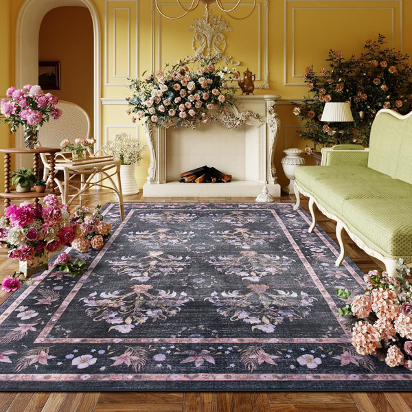 Bungalow Rose Straub Large Floral Rugs Living Room Rug Washable Bedroom ...