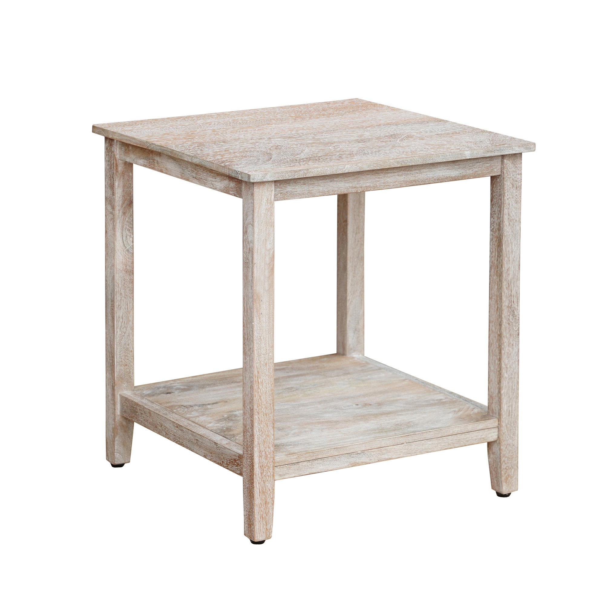 August Grove® White Wash Coastal Solid Hand-Made Wood Square Side Table ...