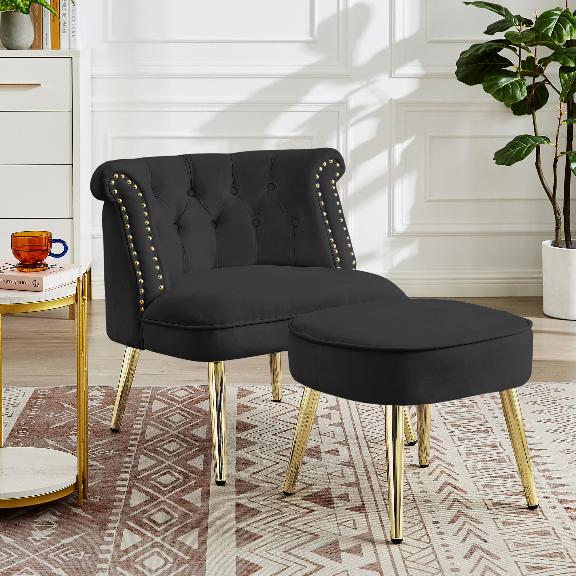 Mercer41 Johnallen 29.1" Wide Tufted Velvet Barrel Chair and Ottoman - Wayfair Canada