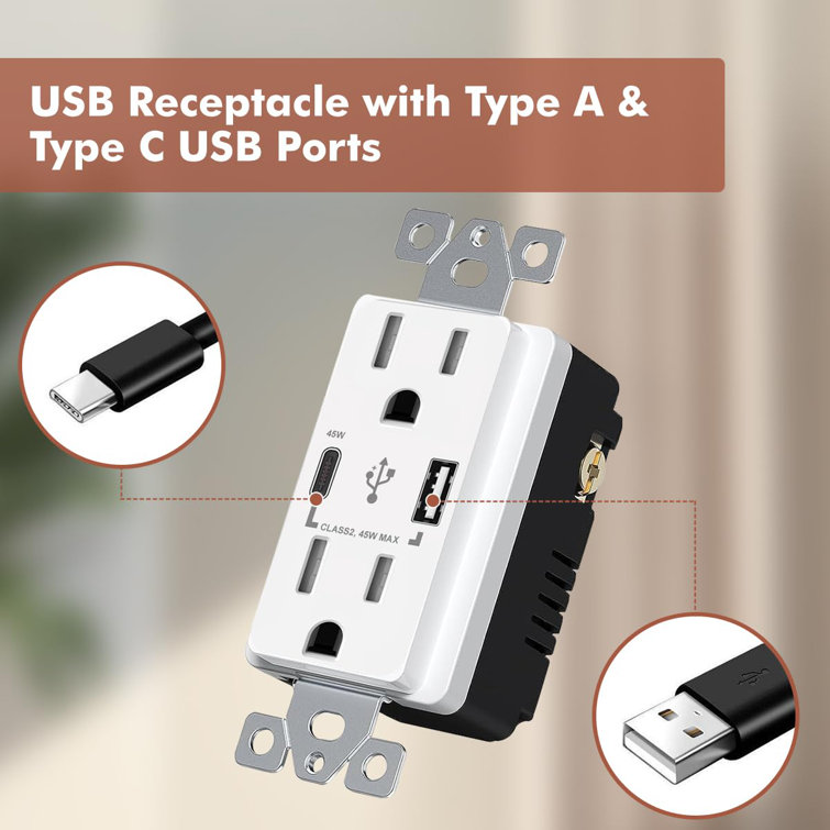 EZsport 45W USB C Outlet PD,Power Delivery Decora Receptacle,15Amp ...