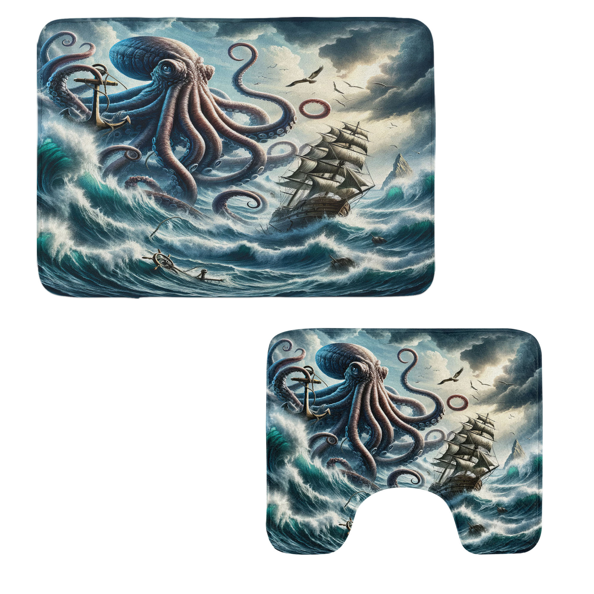 East Urban Home Nautical Bathroom Rug Set 2 Pieces Rectangle & Contour ...