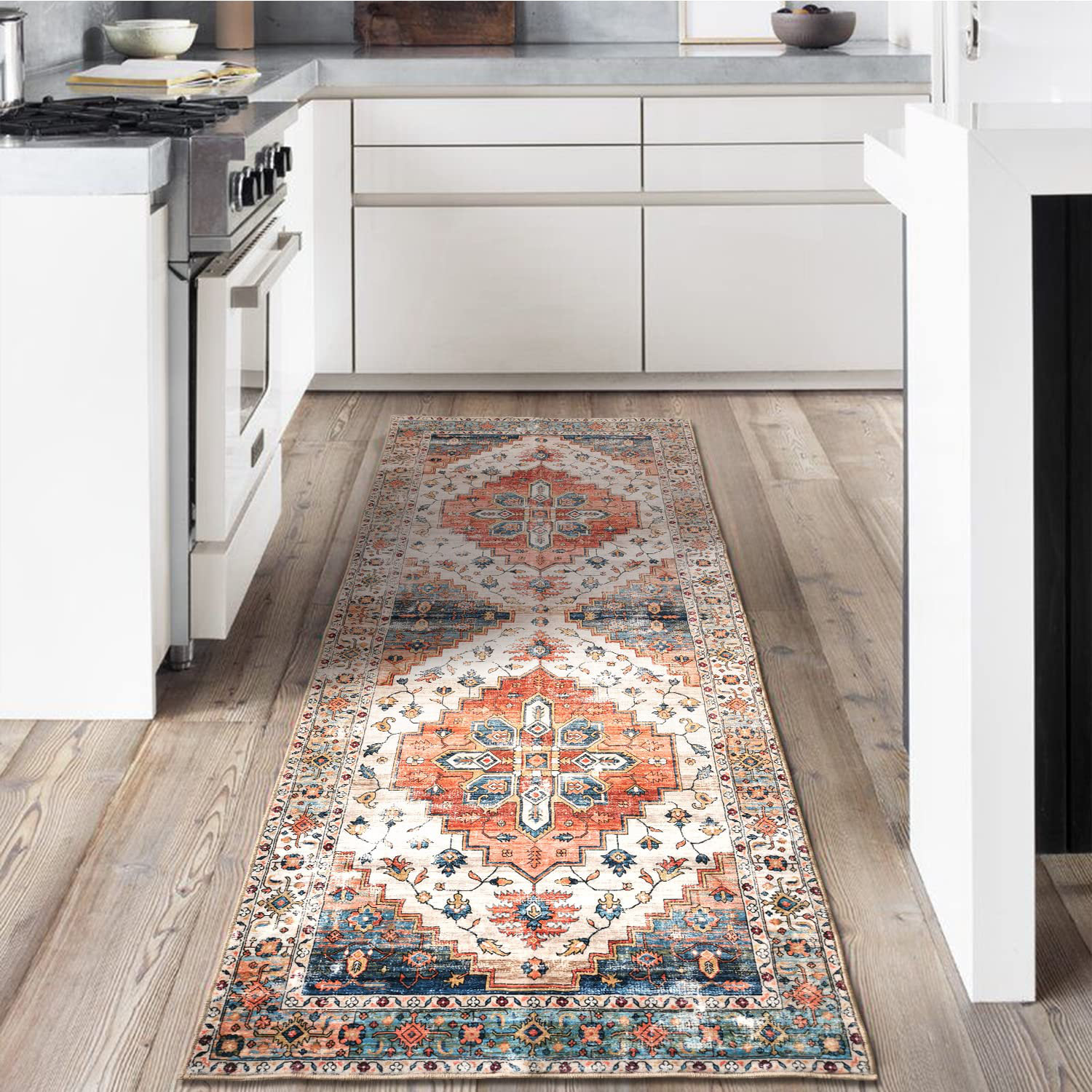 Bungalow Rose Runner Rug For Bedroom 2X6ft Non Slip Distressed Faux ...