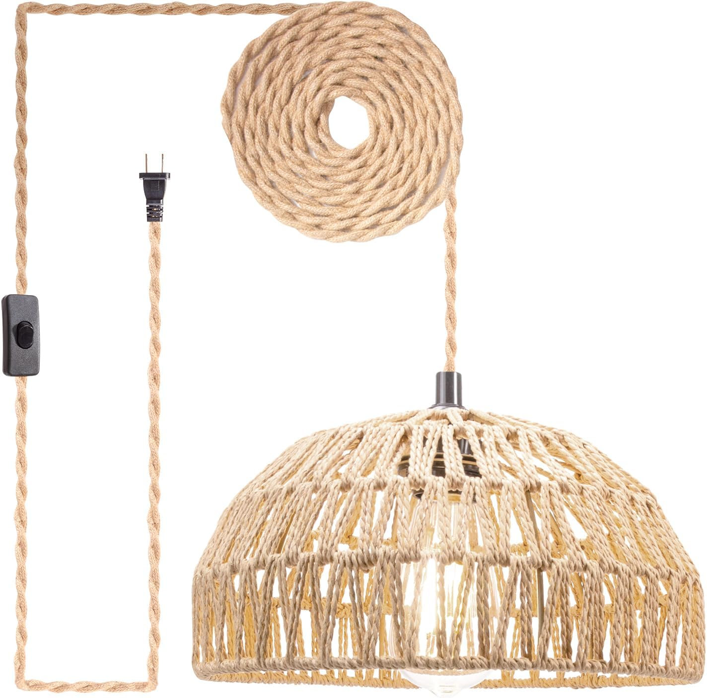 Bay Isle Home™ Hanging Lamp 16ft Plug in Pendant Light Rattan Hanging ...