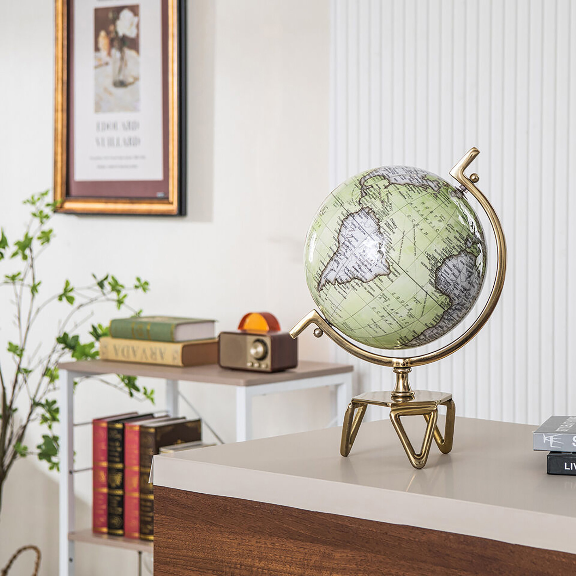 House of Hampton 5'' Geographic Rotating World Globe W/ Triangle Metal ...