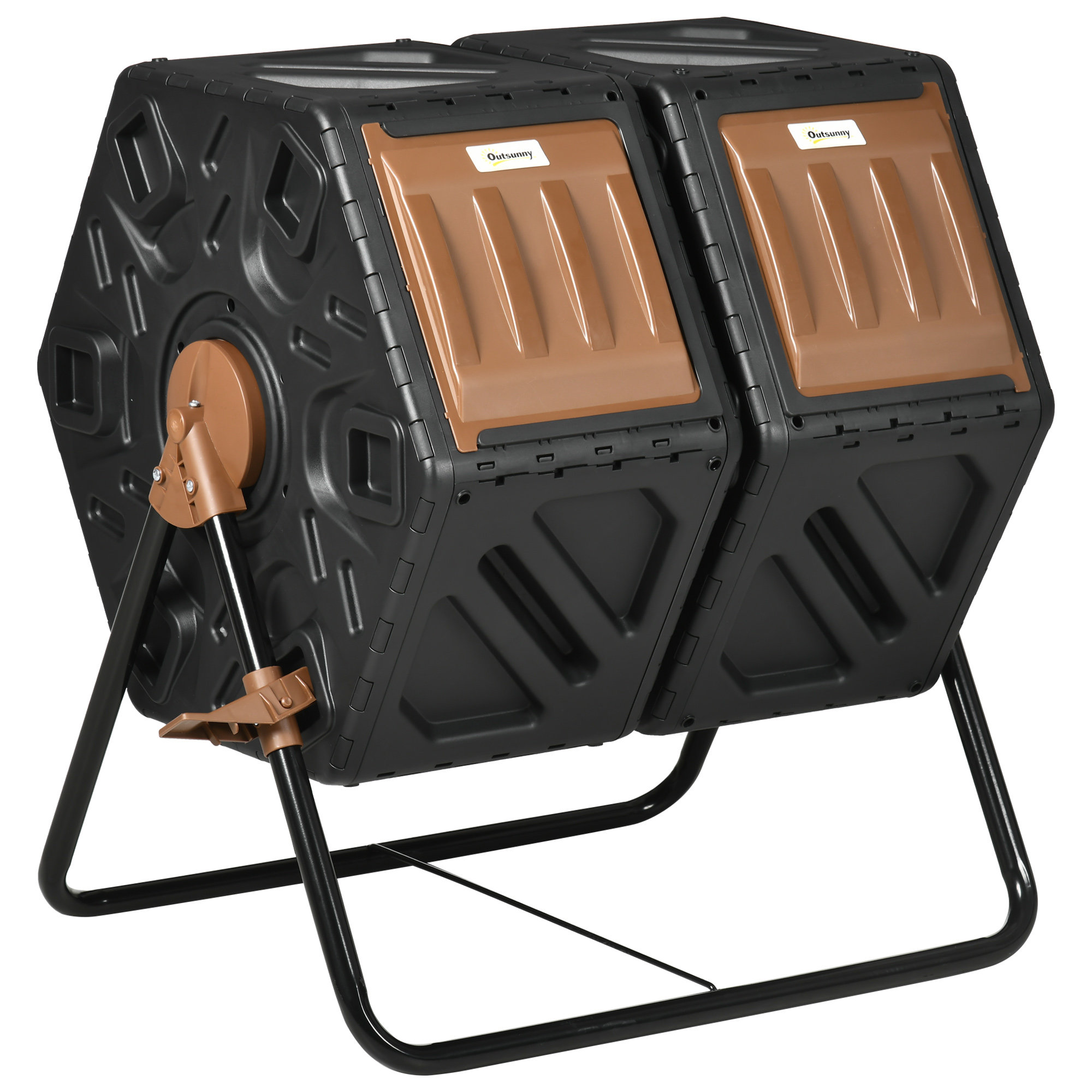 Ebern Designs Outsunny Dual Chamber Compost Tumbler Bin, Outdoor ...
