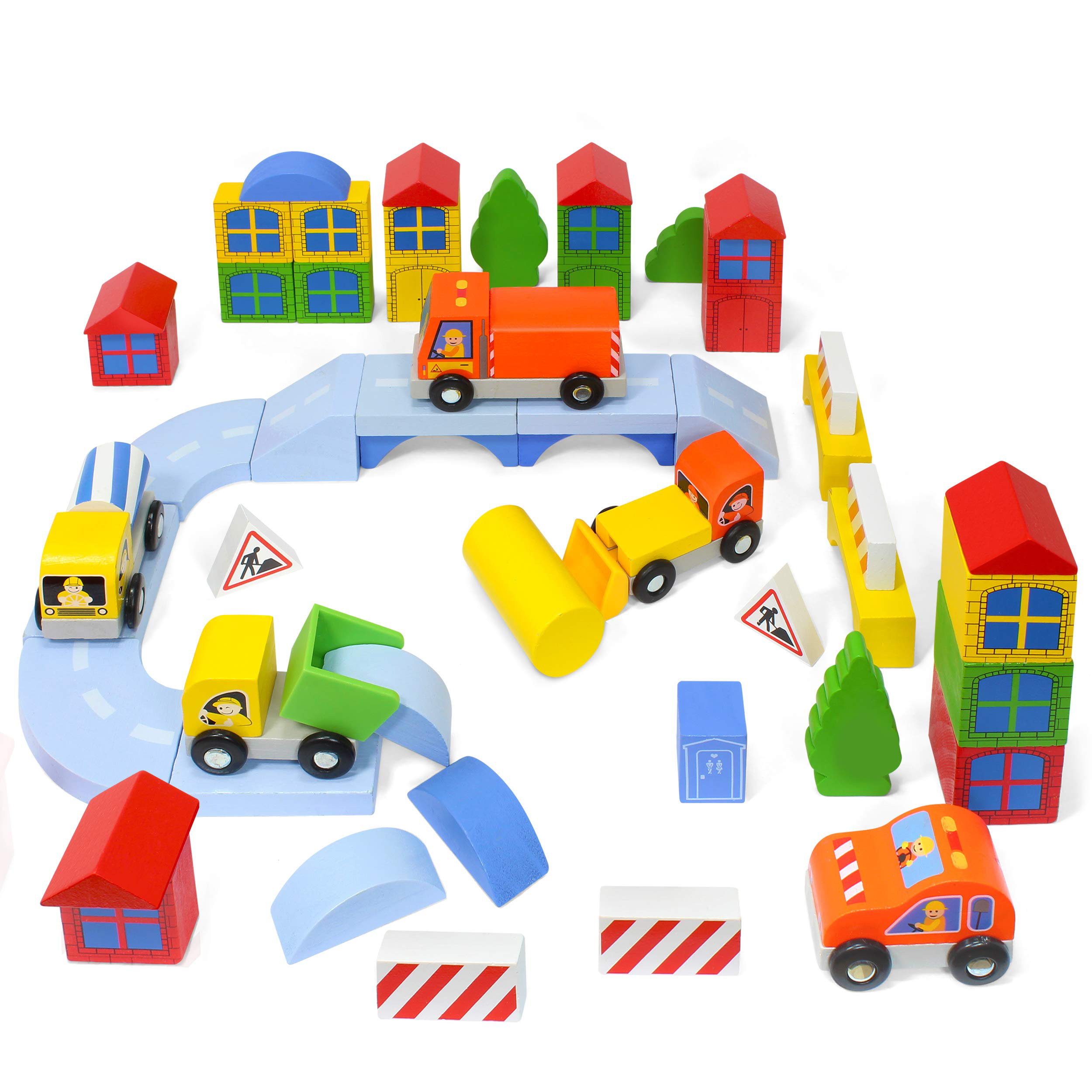 Kidzlane 50 Piece Wooden Construction Site Building Blocks - Wayfair Canada