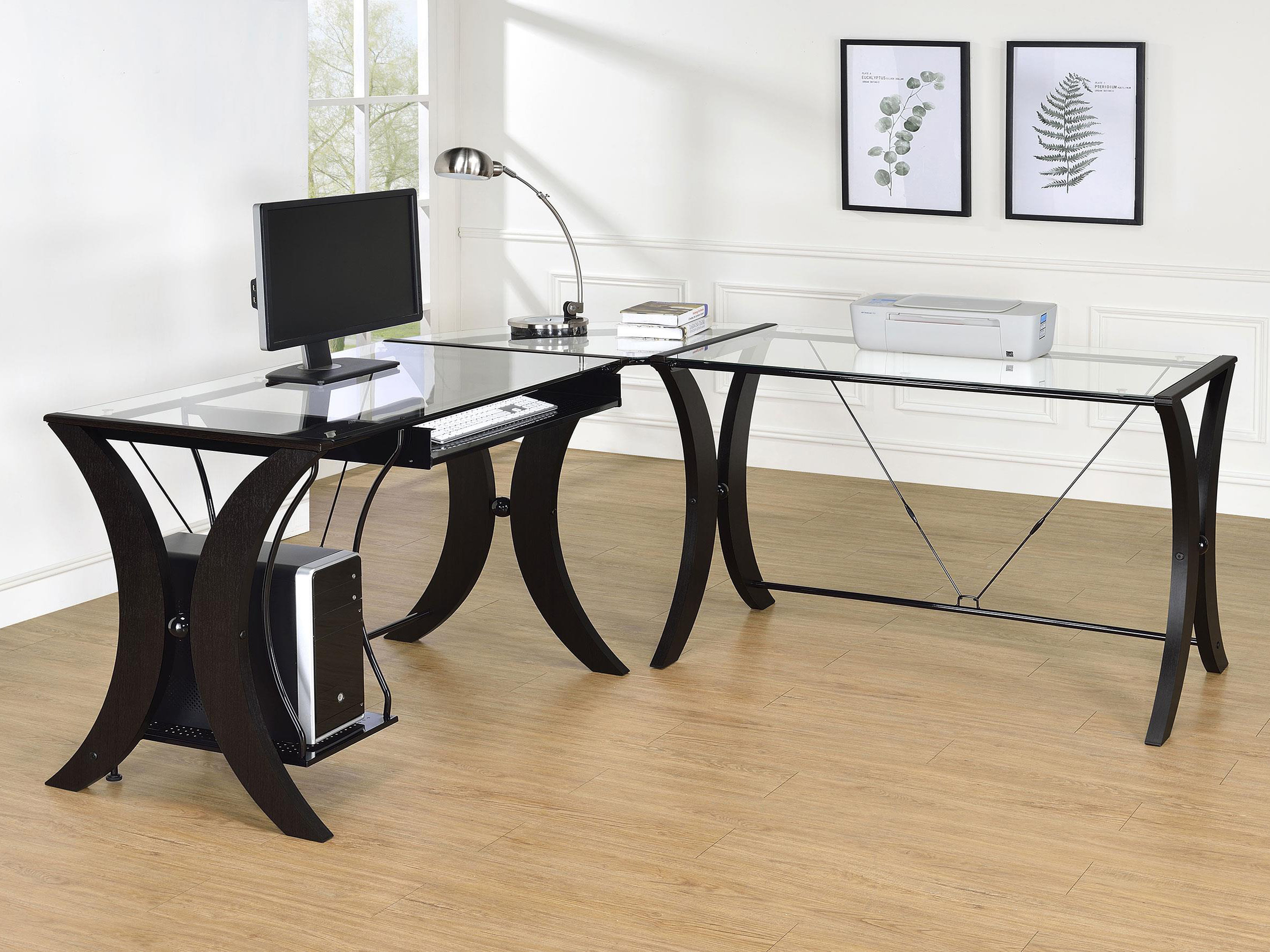 Red Barrel Studio® 67-inch Glass Top L-Shape Computer Desk Cappuccino ...