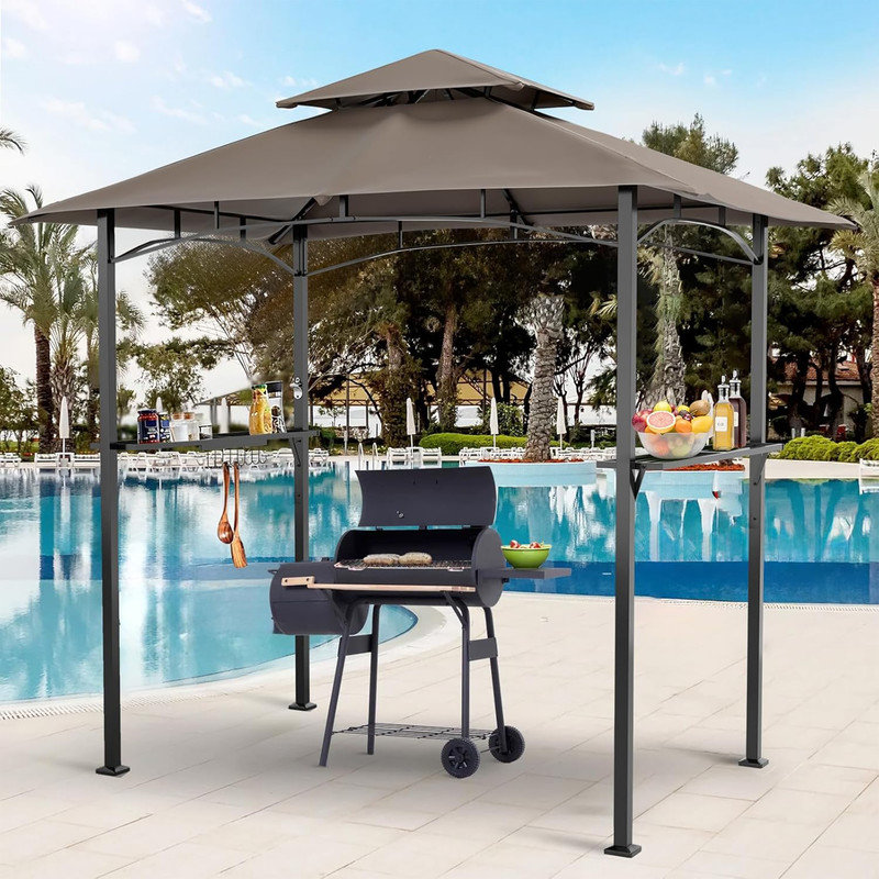 HIGEMZ Outdoor Grill Gazebo,Patio Double Tiered BBQ Canopy w/AirVent ...
