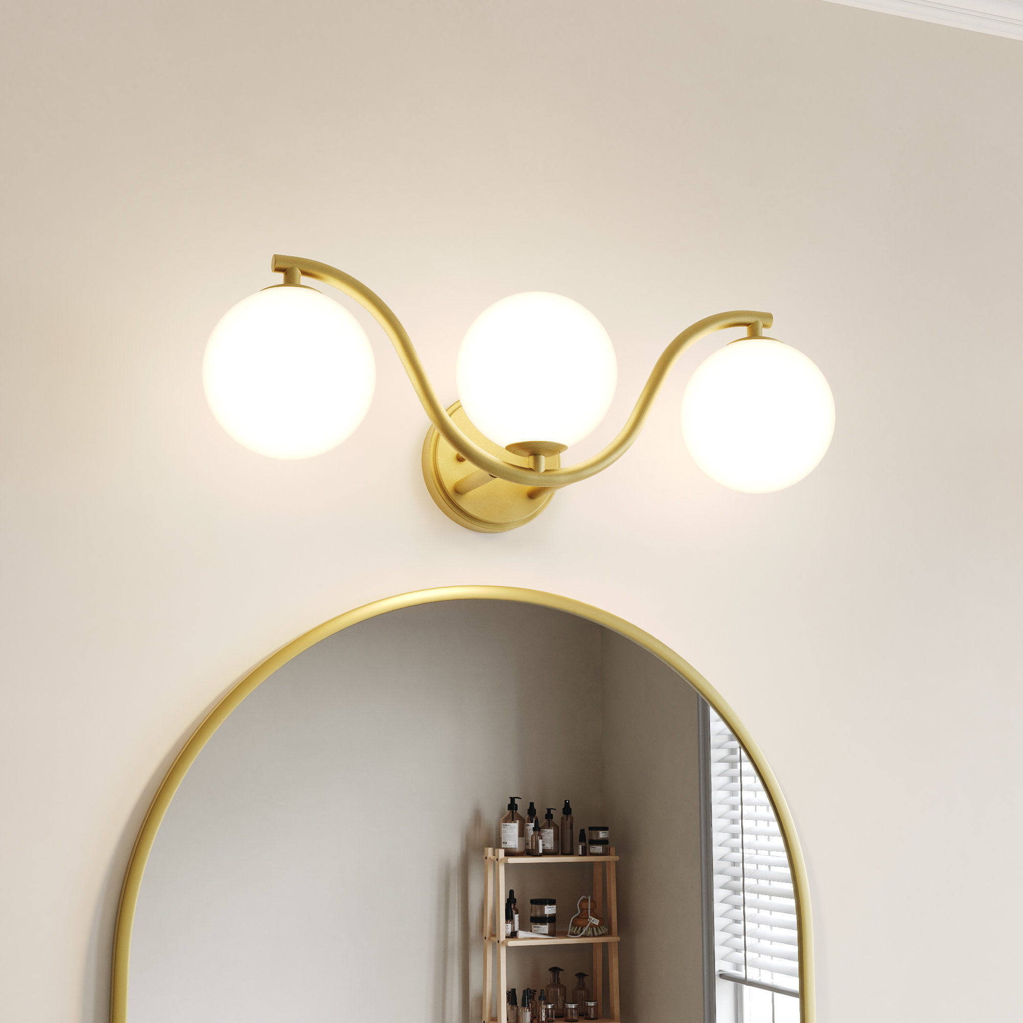 Mercer41 Reshmi 3 - Light Gold Seel Wavy Dimmable Vanity Light ...