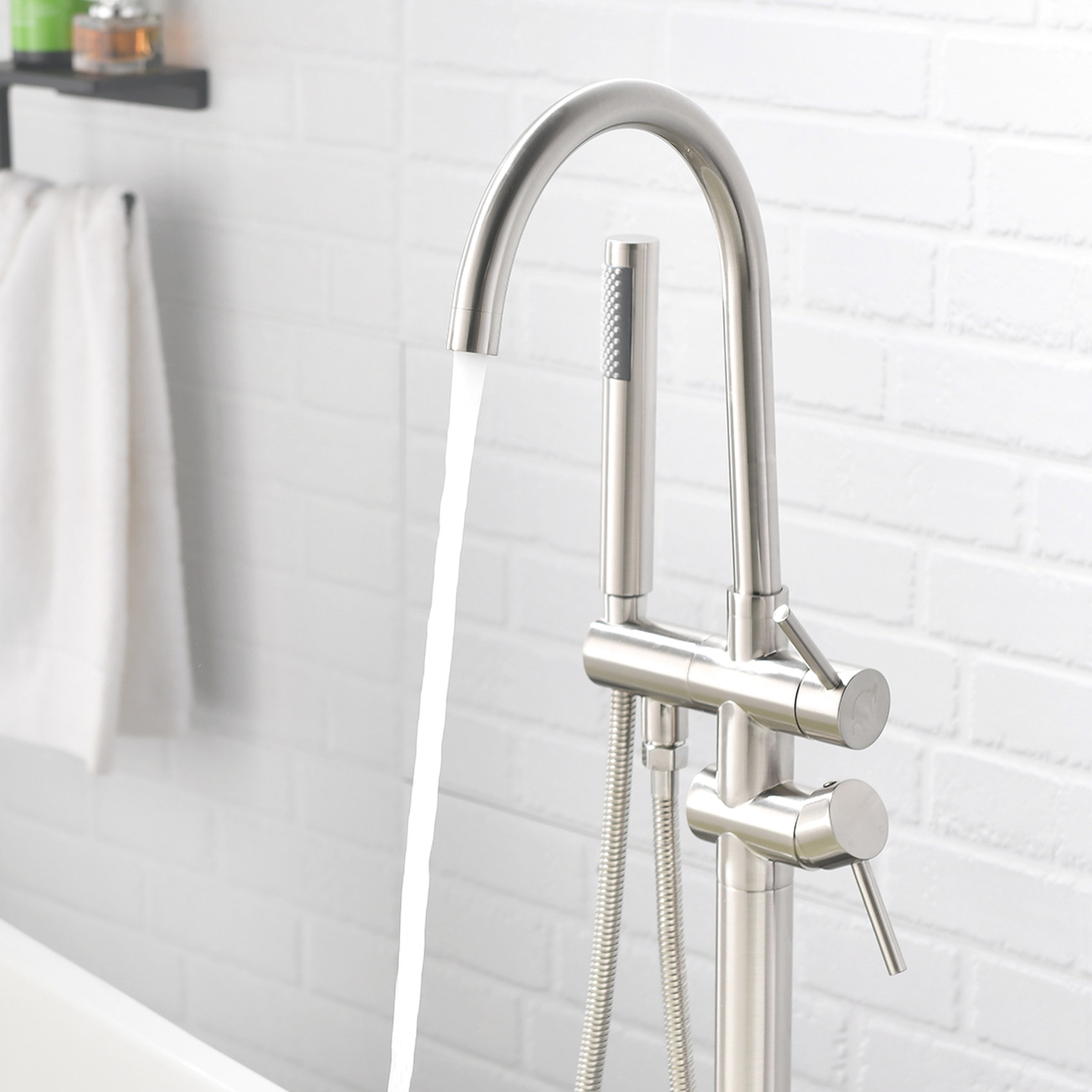 Crafted Palm Brushed Gold Freestanding Tub Faucet With Detachable ...