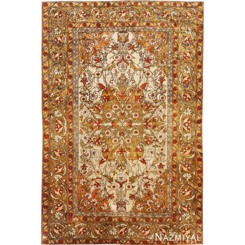 Nazmiyal Collection Small Scatter Size Antique Turkish Silk Rug ...