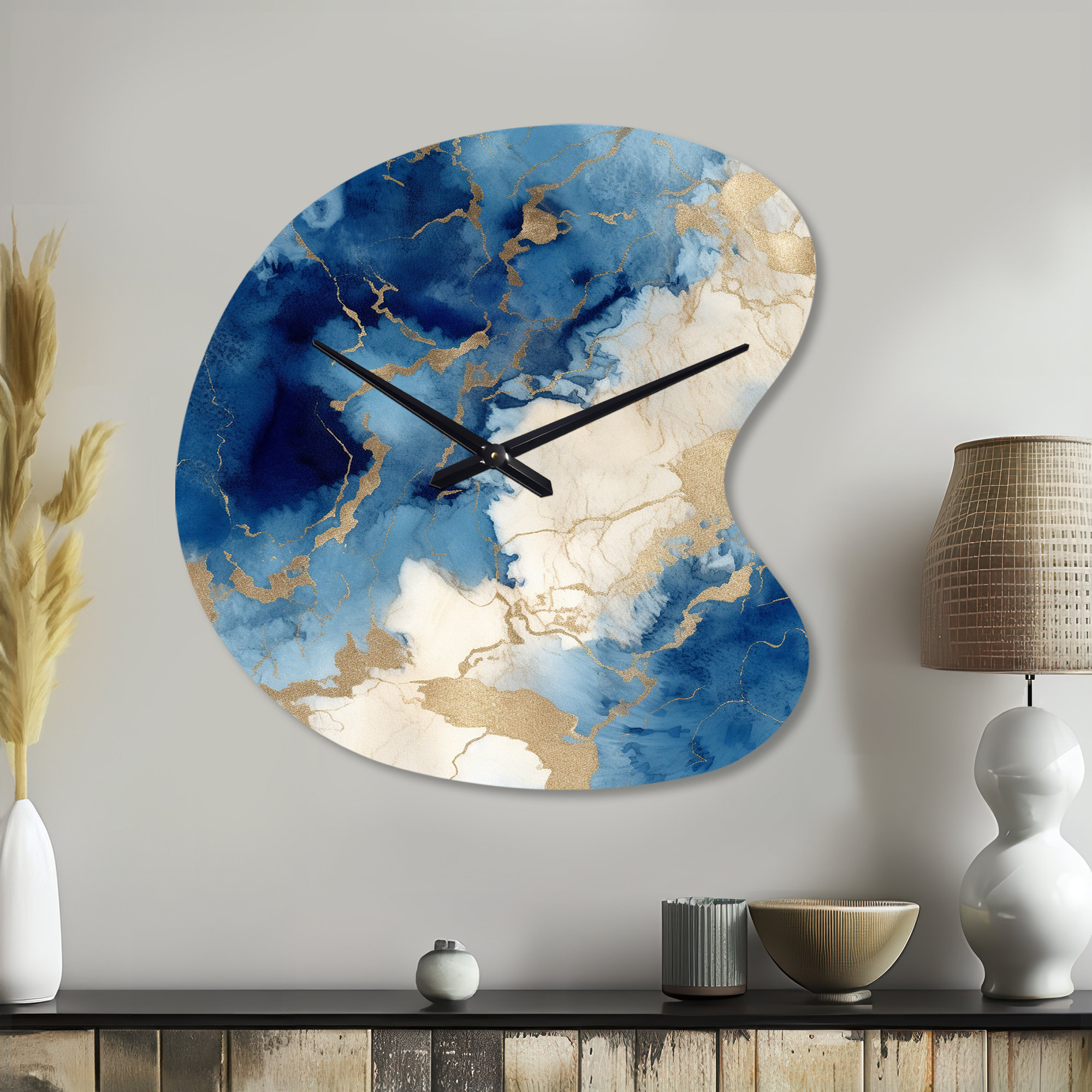 Design Art Blue And Gold Marble Clouds X - Drop Shape Fractals 3D Wall ...