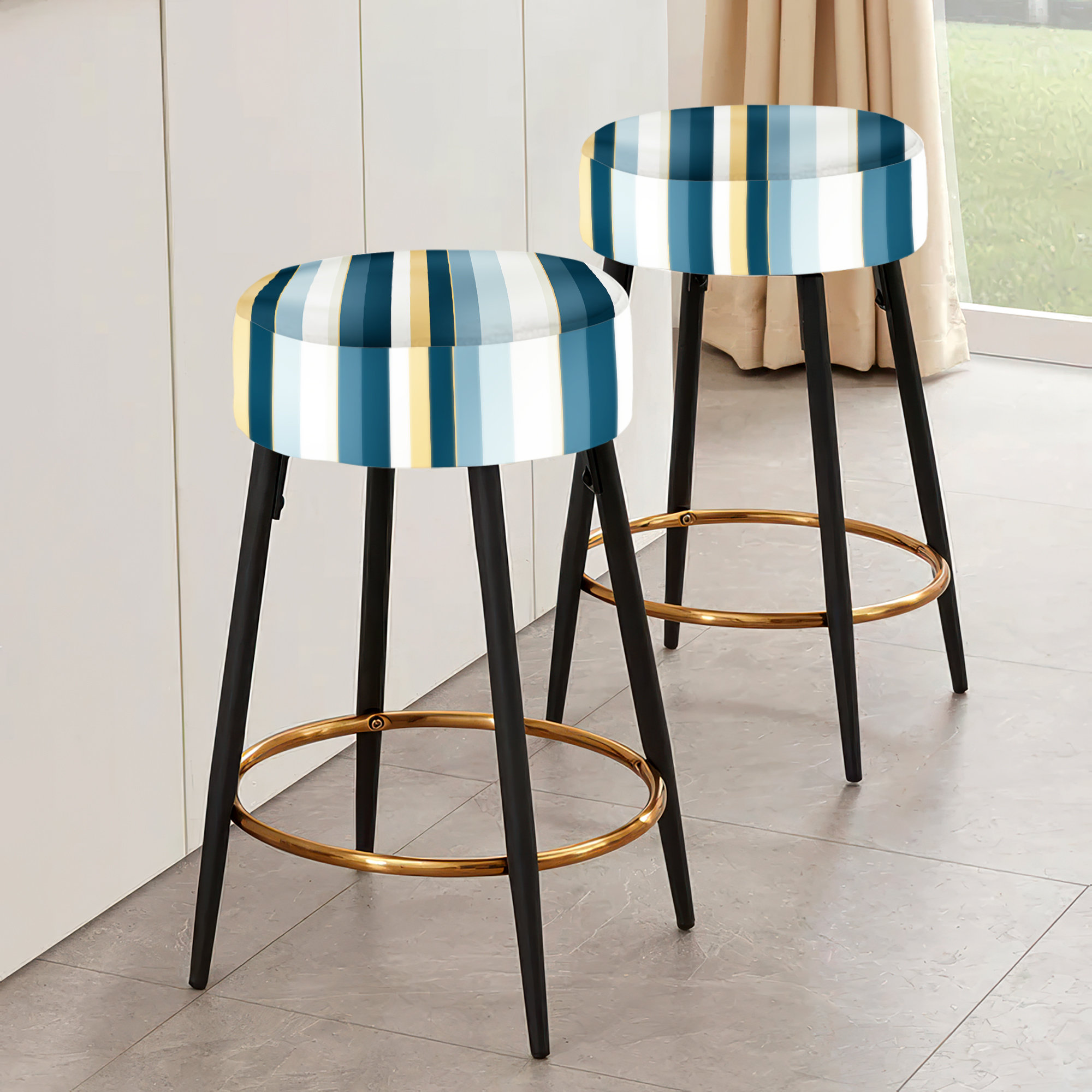 Design Art Blue And White Classic Pinstripe Pattern - Striped Bar ...