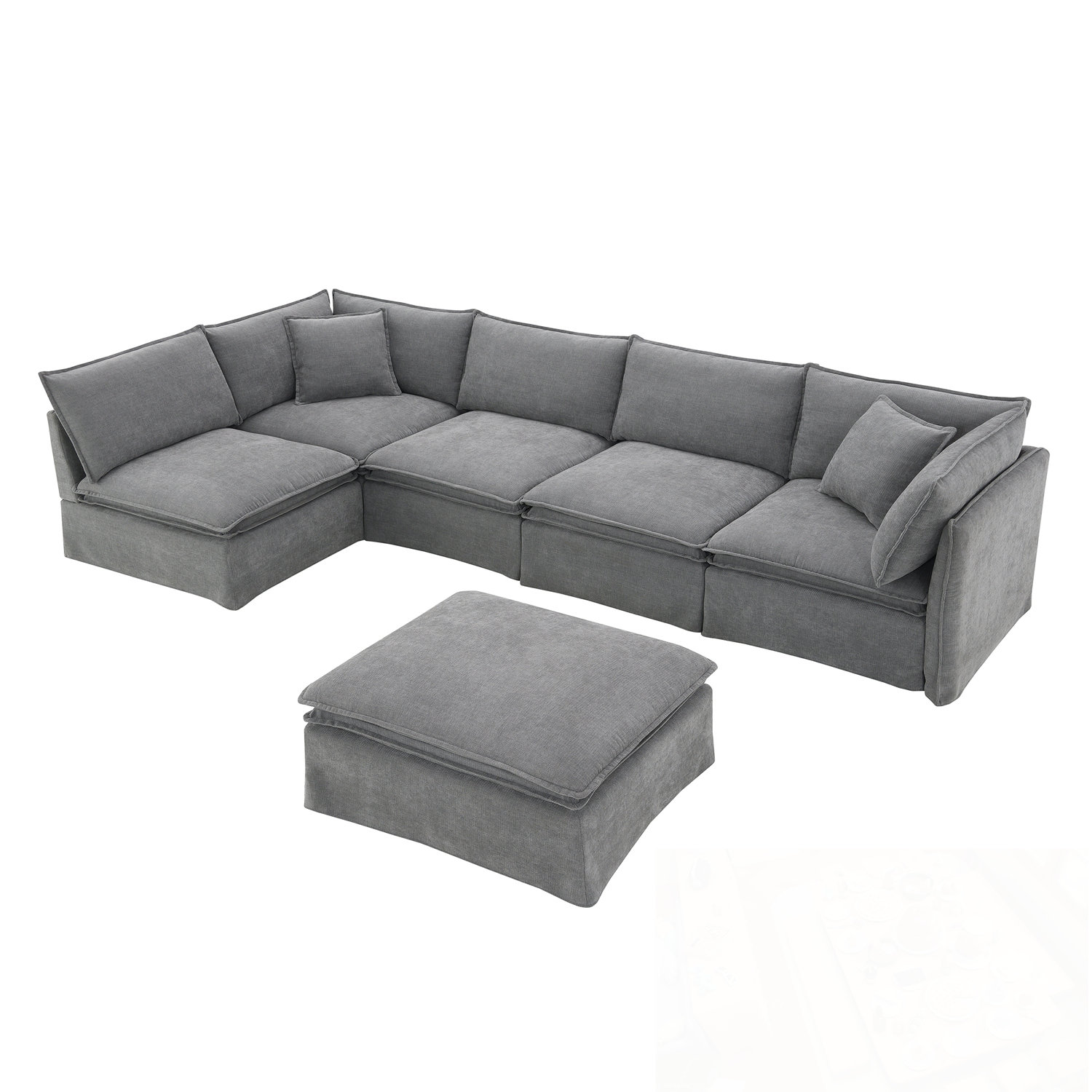 Latitude Run® L-Shape Chenille Sectional Sofa With Movement Ottoman ...