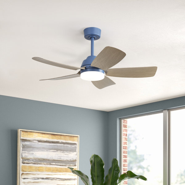 Wrought Studio™ Rita 42" 5-Blade Modern Dark BlueThree-Color Dimmable ...