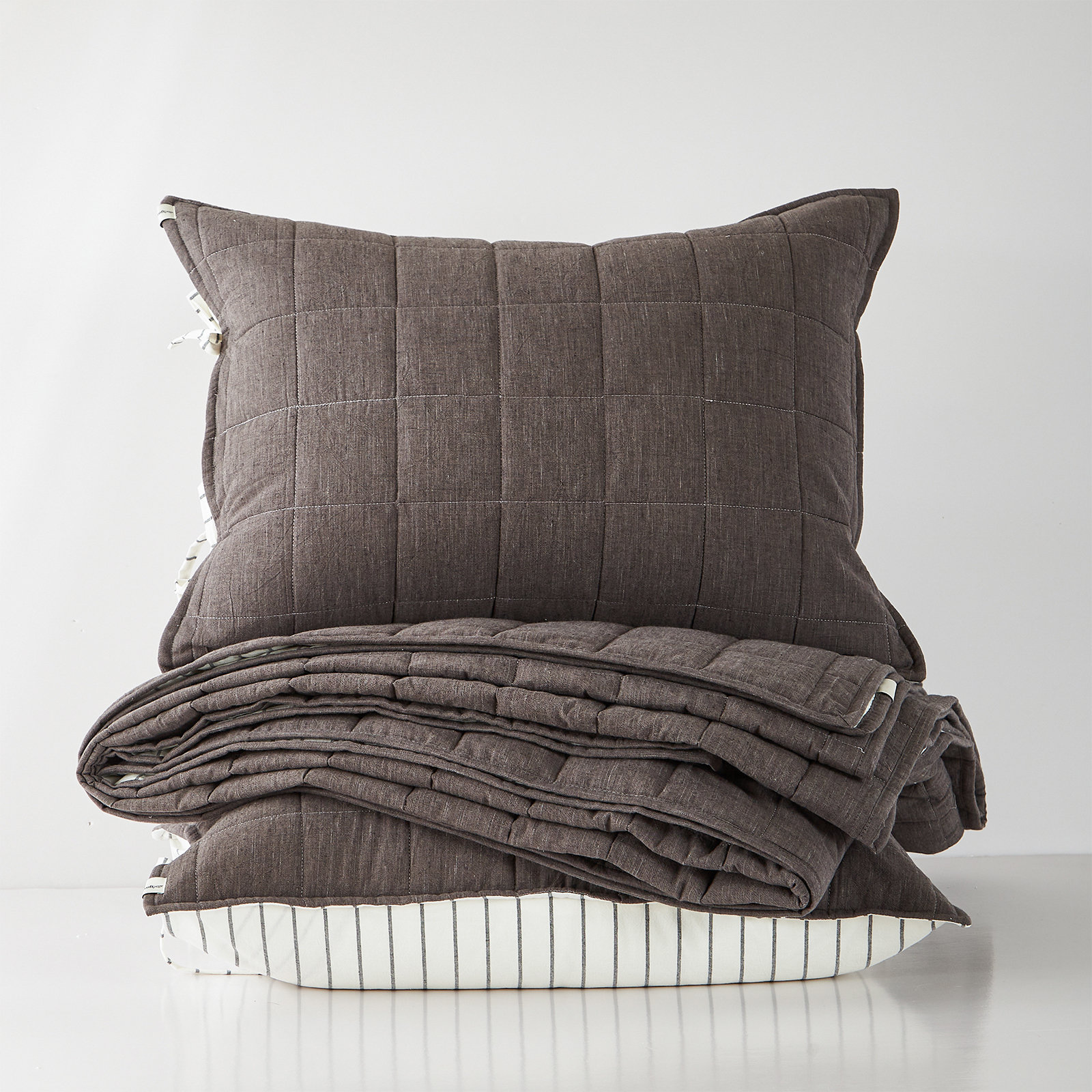 Softpage Cotton Linen Quilt Bed Spreads Quilt Bedding Set with Stripe ...