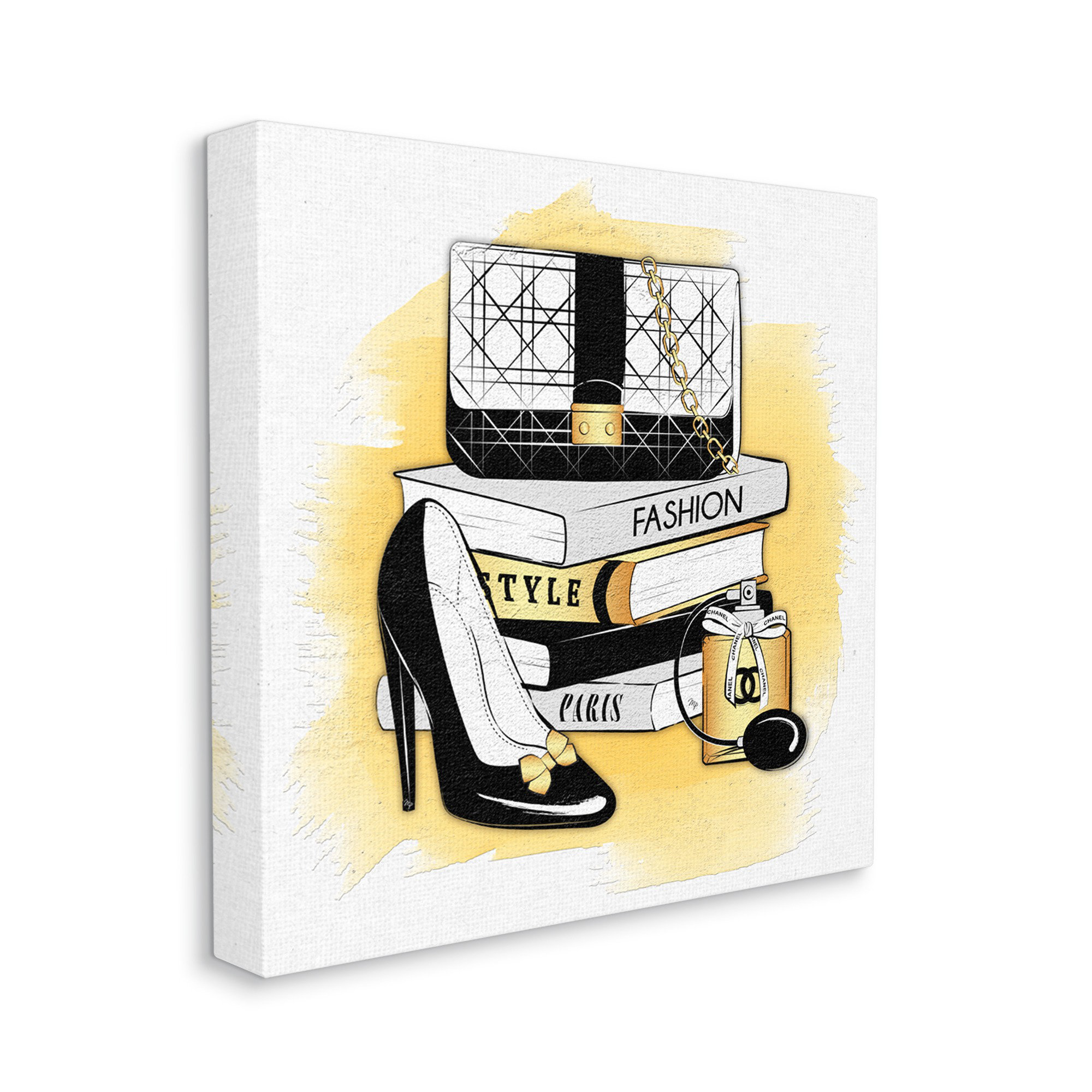 Stupell Industries Black Glam Fashion Book Stack On Canvas Graphic Art ...