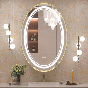 Orren Ellis Vinia Oval LED Lighted Bathroom Vanity Mirror Dimmable and ...