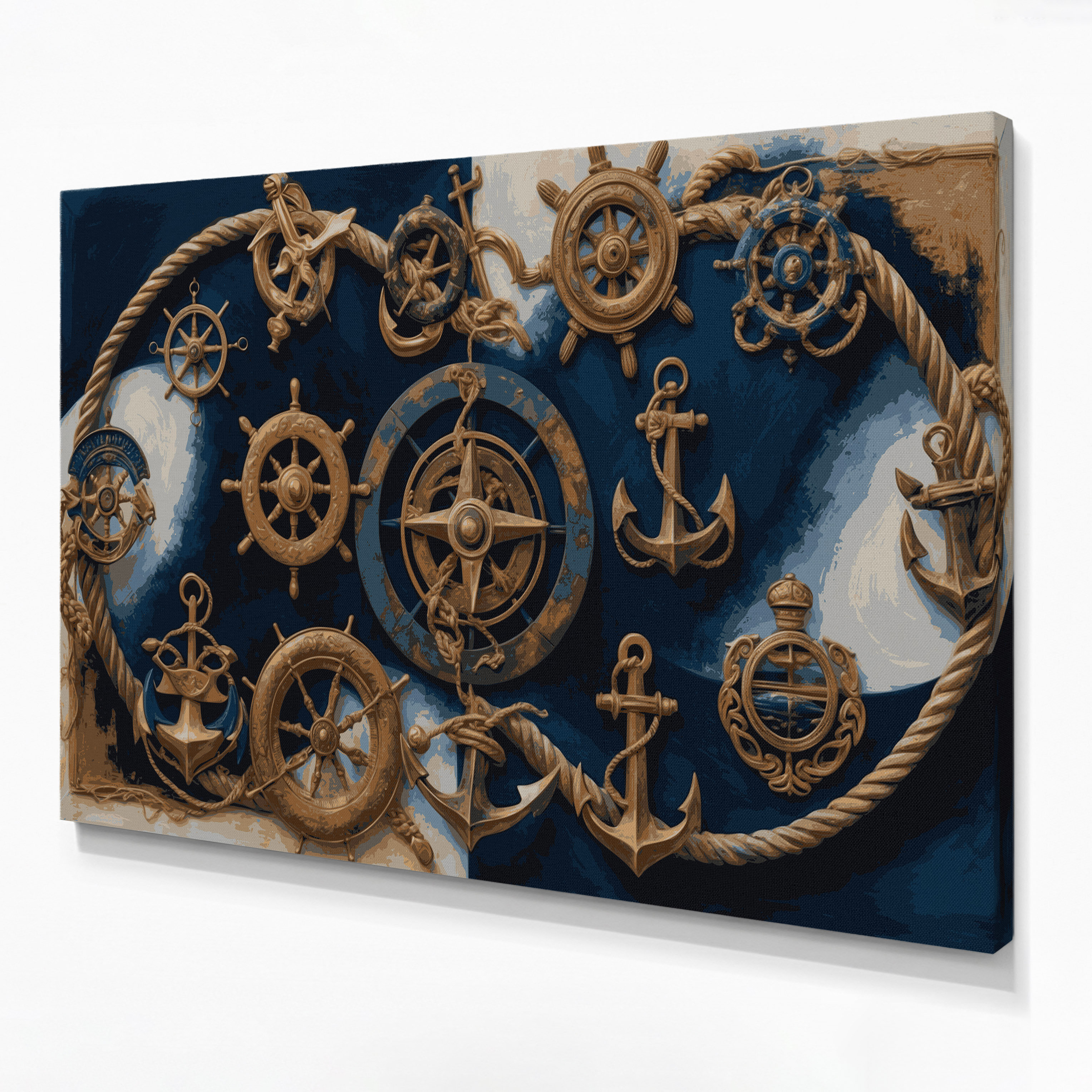 Breakwater Bay Nautical Traditional Emblems Gray Canvas Wall Art | Wayfair