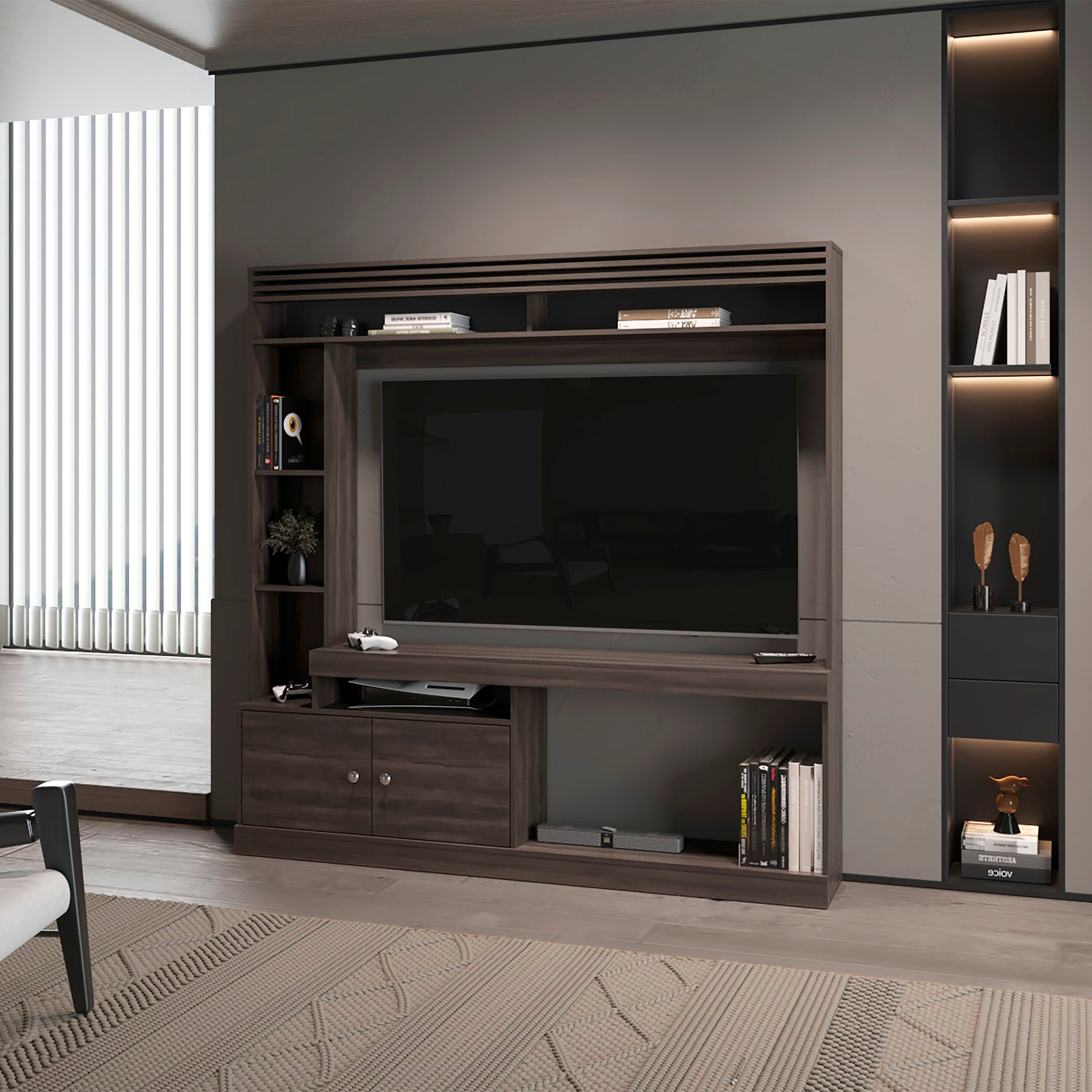 Latitude Run® Rock House Entertainment Center with Two Doors and Open ...