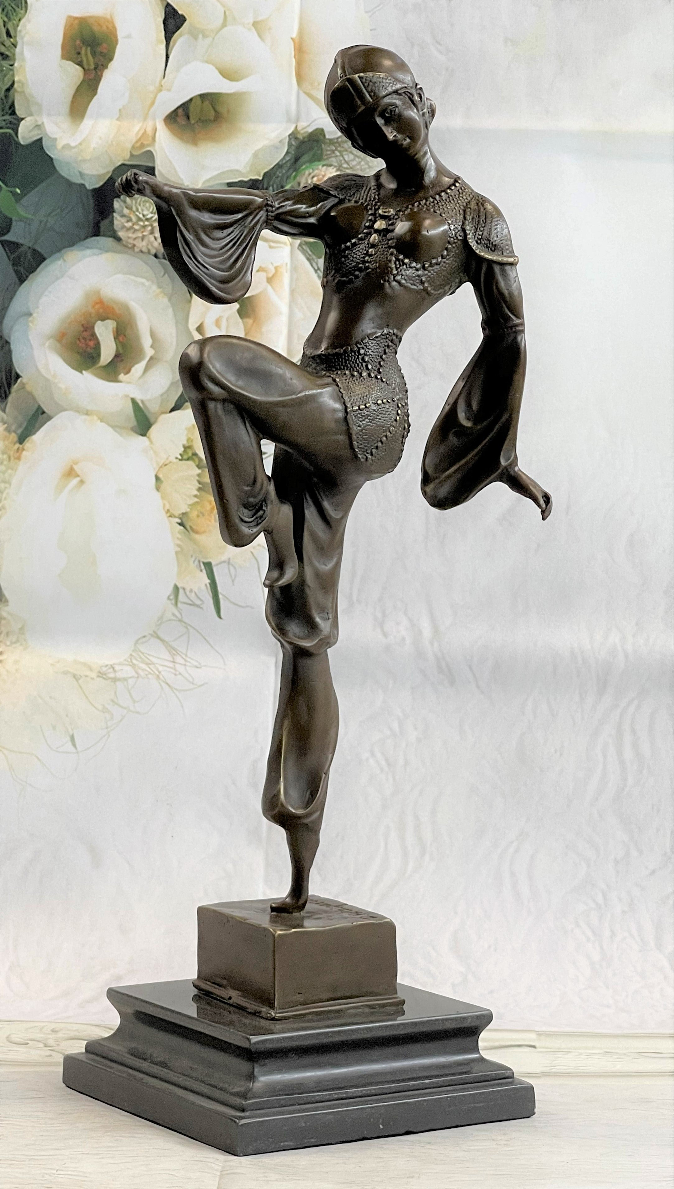 Charlton Home® Teele Bronze Marble Base Statue Dancer Vintage Theatre ...