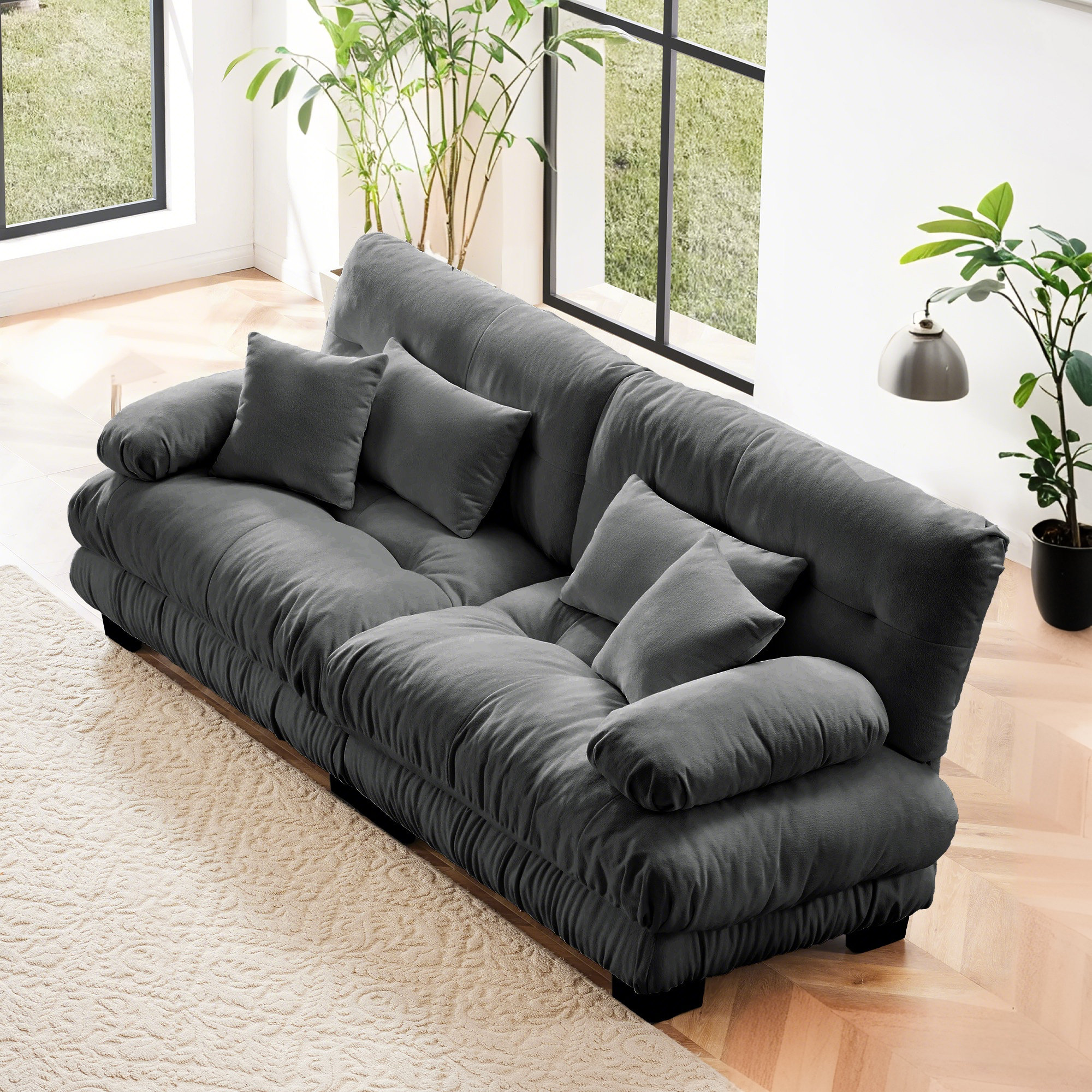 Latitude Run® 94" Chenille Upholstered Modular Sofa With 4 Pillows,2 ...