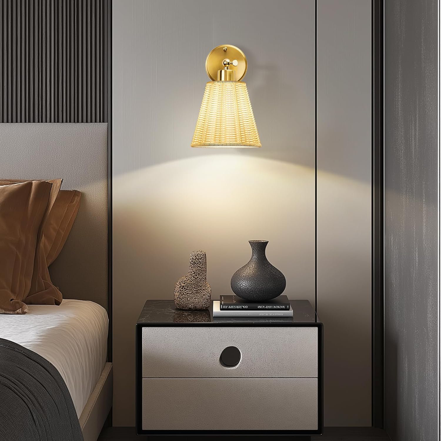 Bay Isle Home™ Boho Rattan Wall Sconces Set Of 2 - Vintage Farmhouse ...