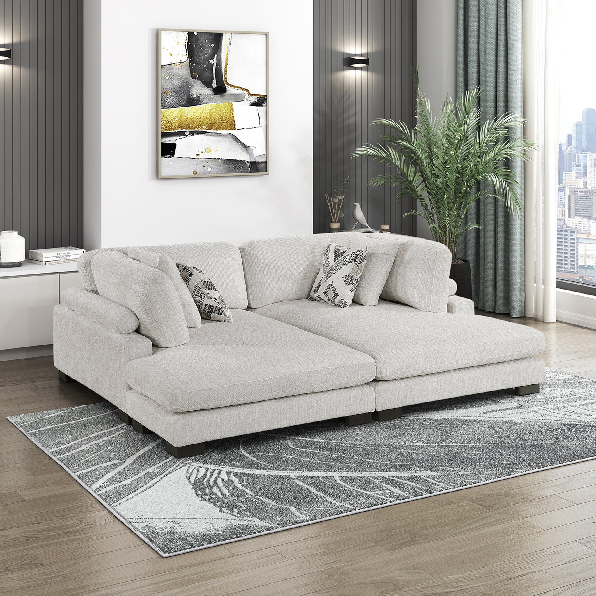 Latitude Run® Subair 90"W Modern Microfiber Sofa Chiase with Accent ...