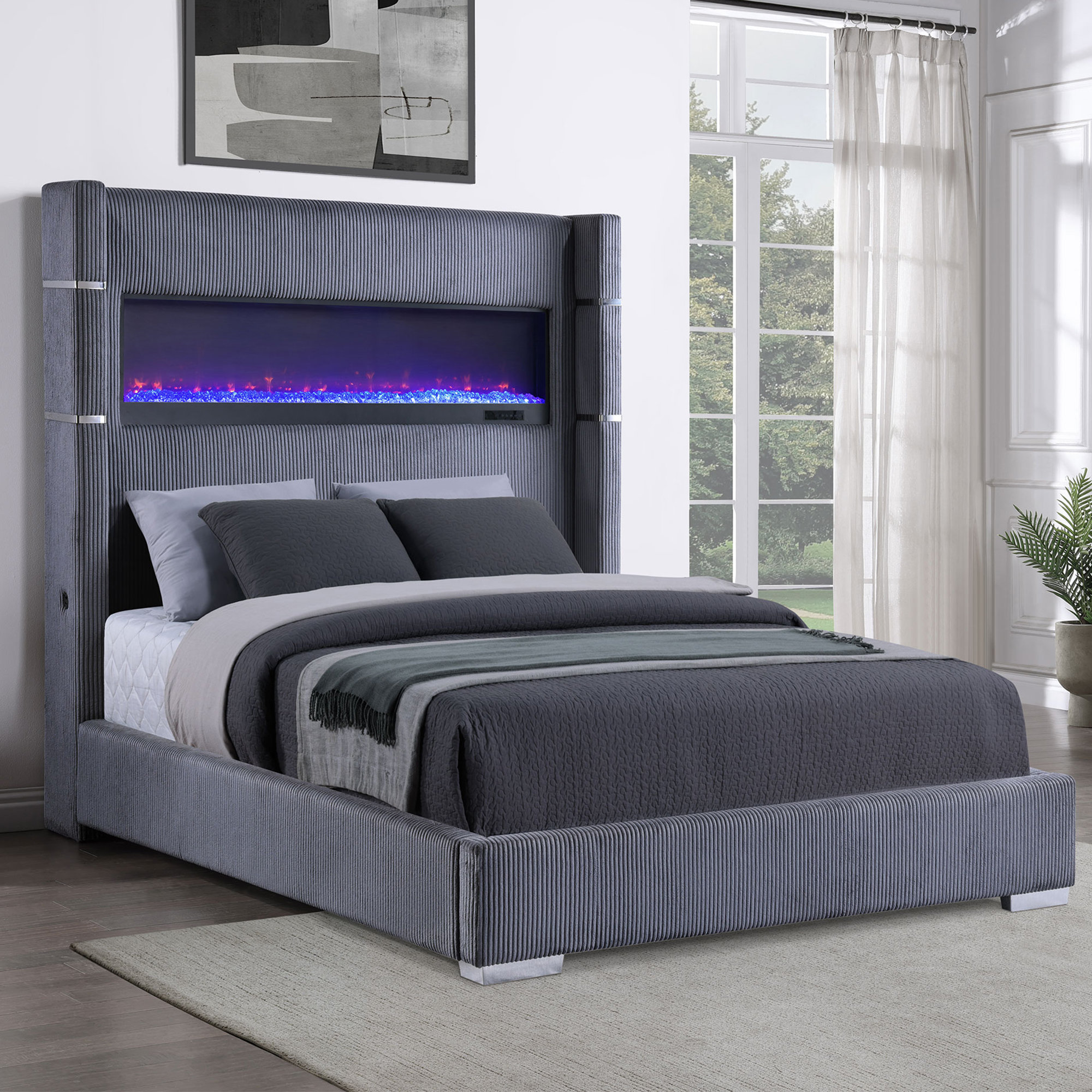 Orren Ellis Upholstered Fireplace Bed | Wayfair