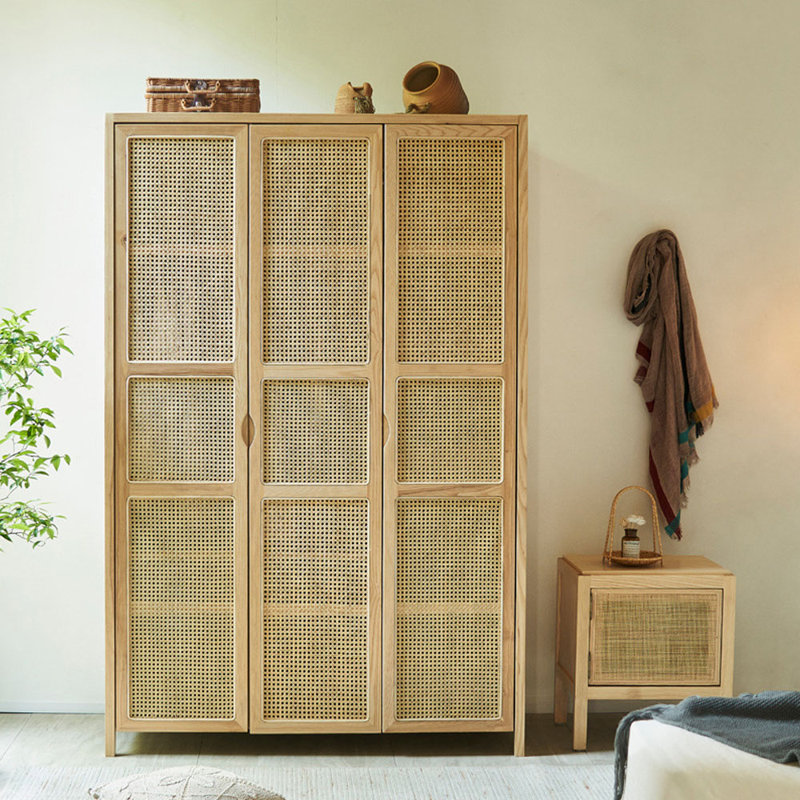 Dream cabinet Rattan Wooden Three Door Storage Armoire Armoire | Wayfair