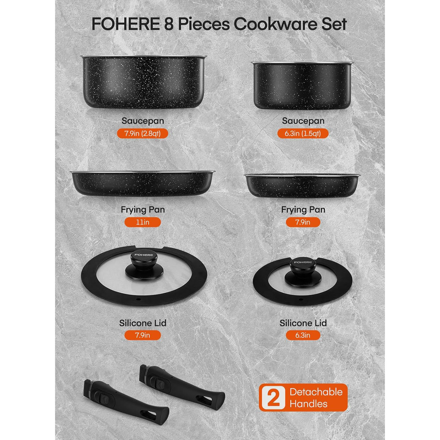 BN-LINKKL 8Pcs Pots And Pans Set With 2 Detachable Handles, Aluminum ...