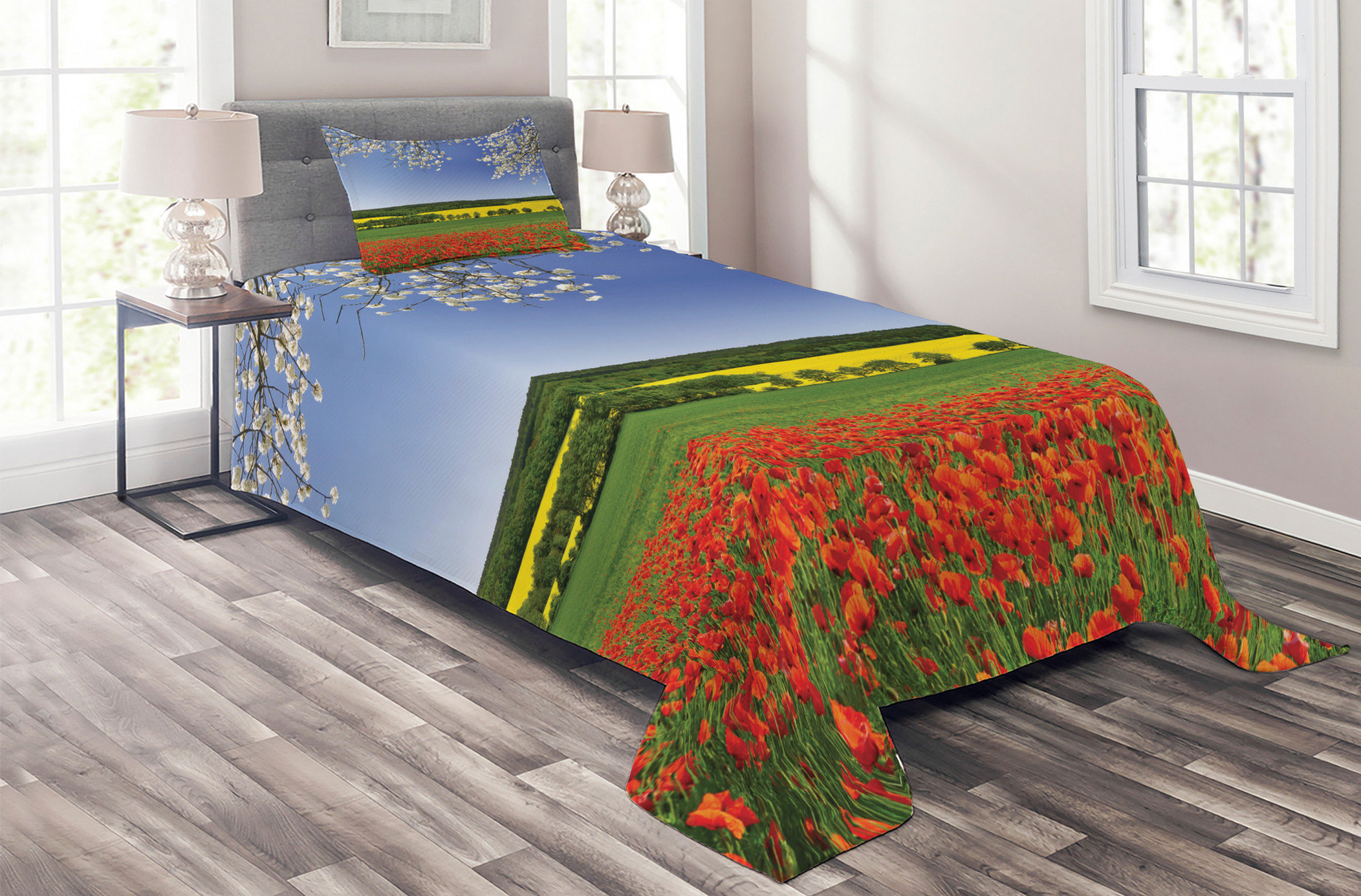 Ambesonne Poppy Blue Microfiber Farmhouse/Country Coverlet / Bedspread ...