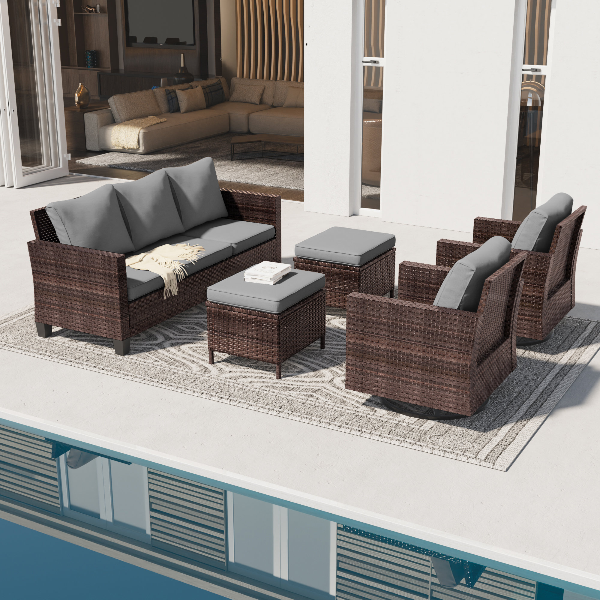 Latitude Run® Sharbil 5 - Person Swivel Rocker Chair Outdoor Seating ...