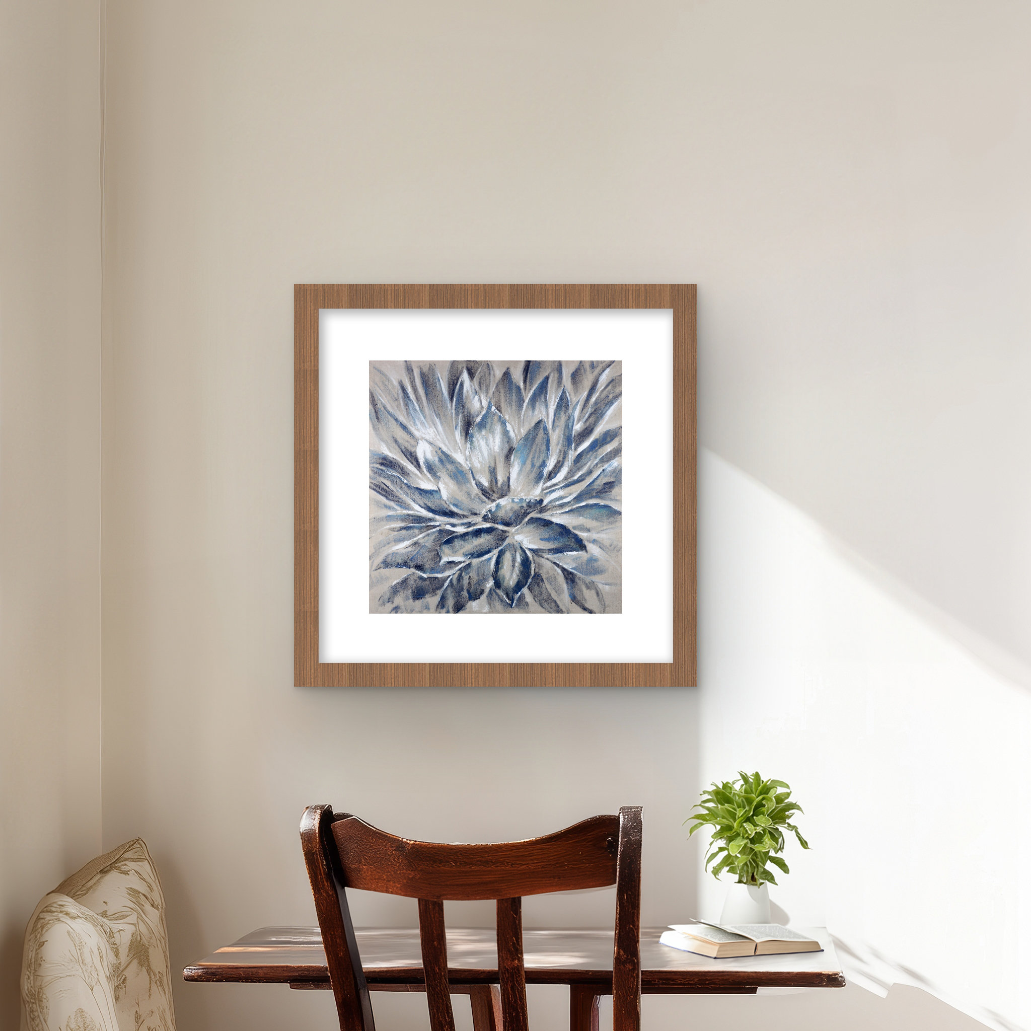 Lark Manor™ Blue and Gray Flower - Contemporary Flowers Framed Print ...