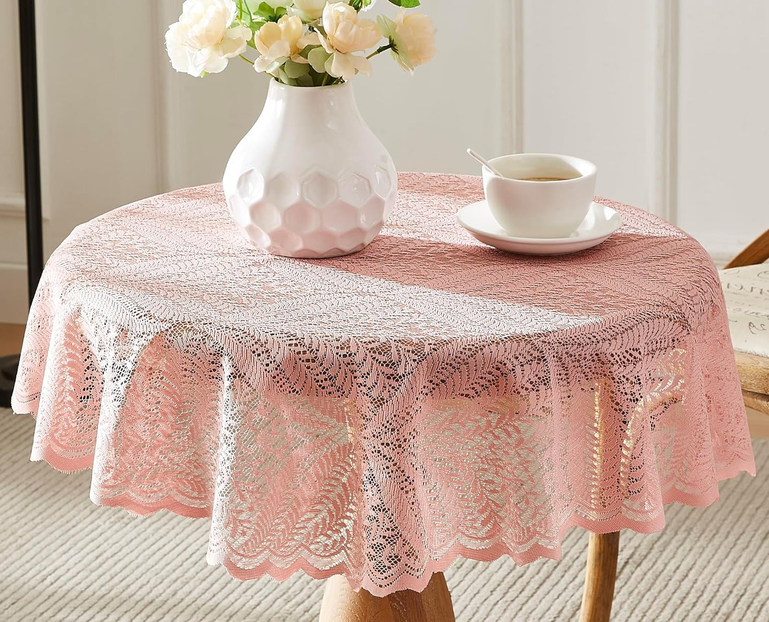 Red Barrel Studio® Rayqwan Pink Lace Tablecloth Round Tablecloth 90 x ...
