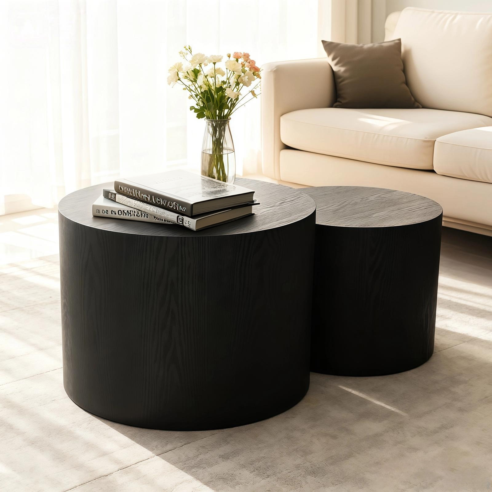 Latitude Run® Modern Nesting Coffee Table Set (2), Round Wood Side ...