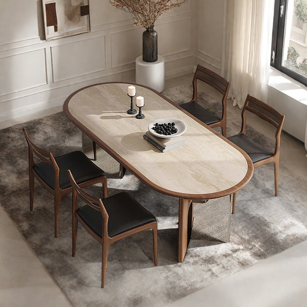 Elamer French retro light luxury oval dining table set | Wayfair