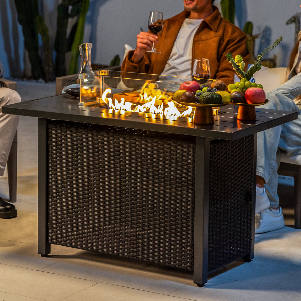 Werph 30'' H x 43'' W Outdoor Gas Fire Pits Table for Patio, Wicker ...