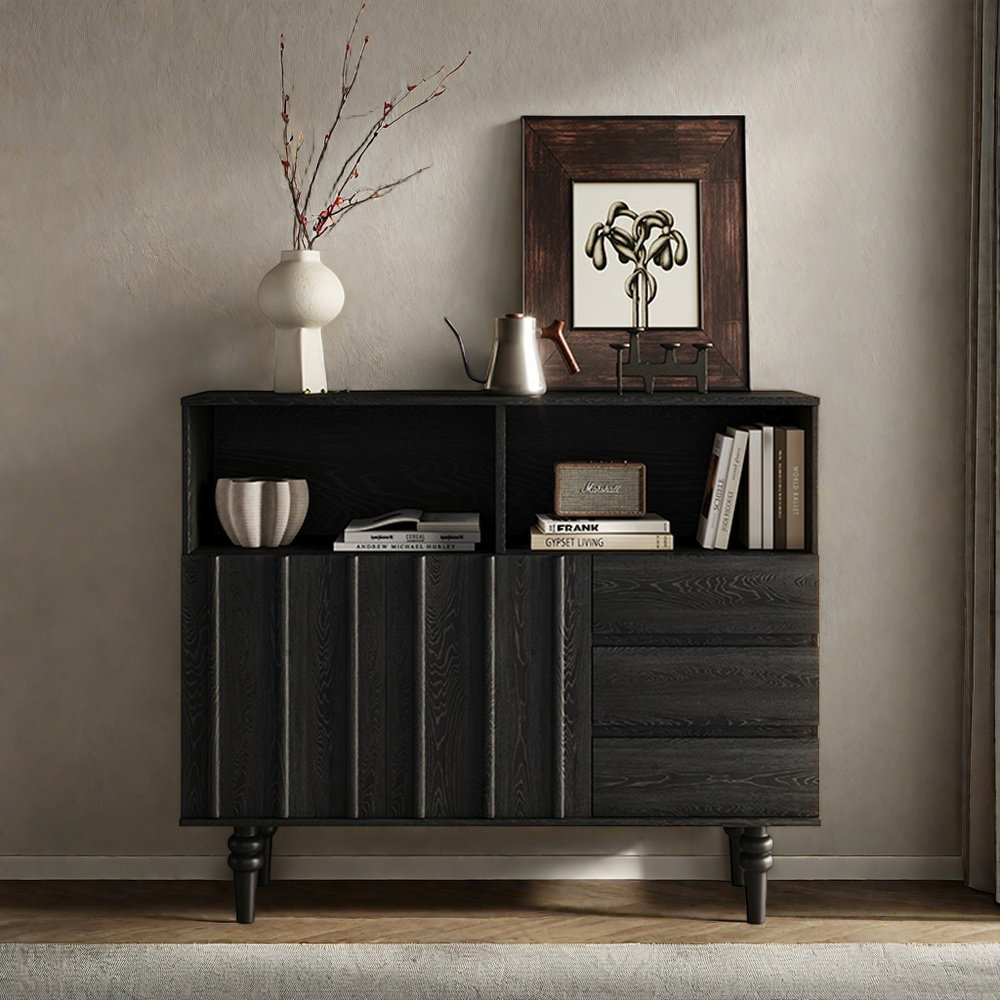 NICECABINET Vintage Wood Grain Black Wooden Sideboard | Wayfair