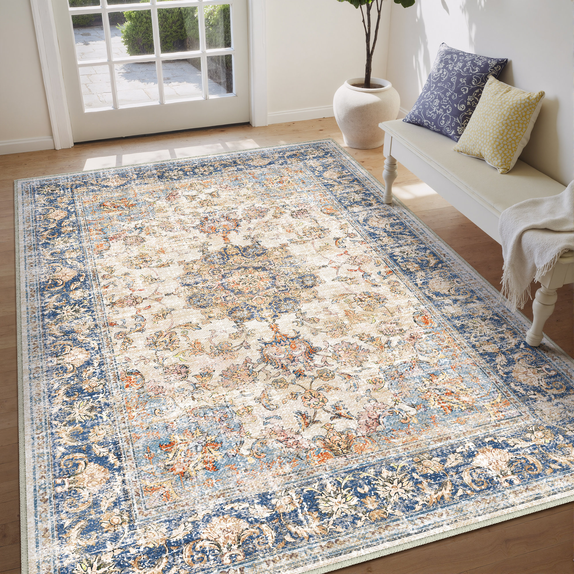 Bungalow Rose Stella Oriental Machine Woven Stella in Orange/Blue ...