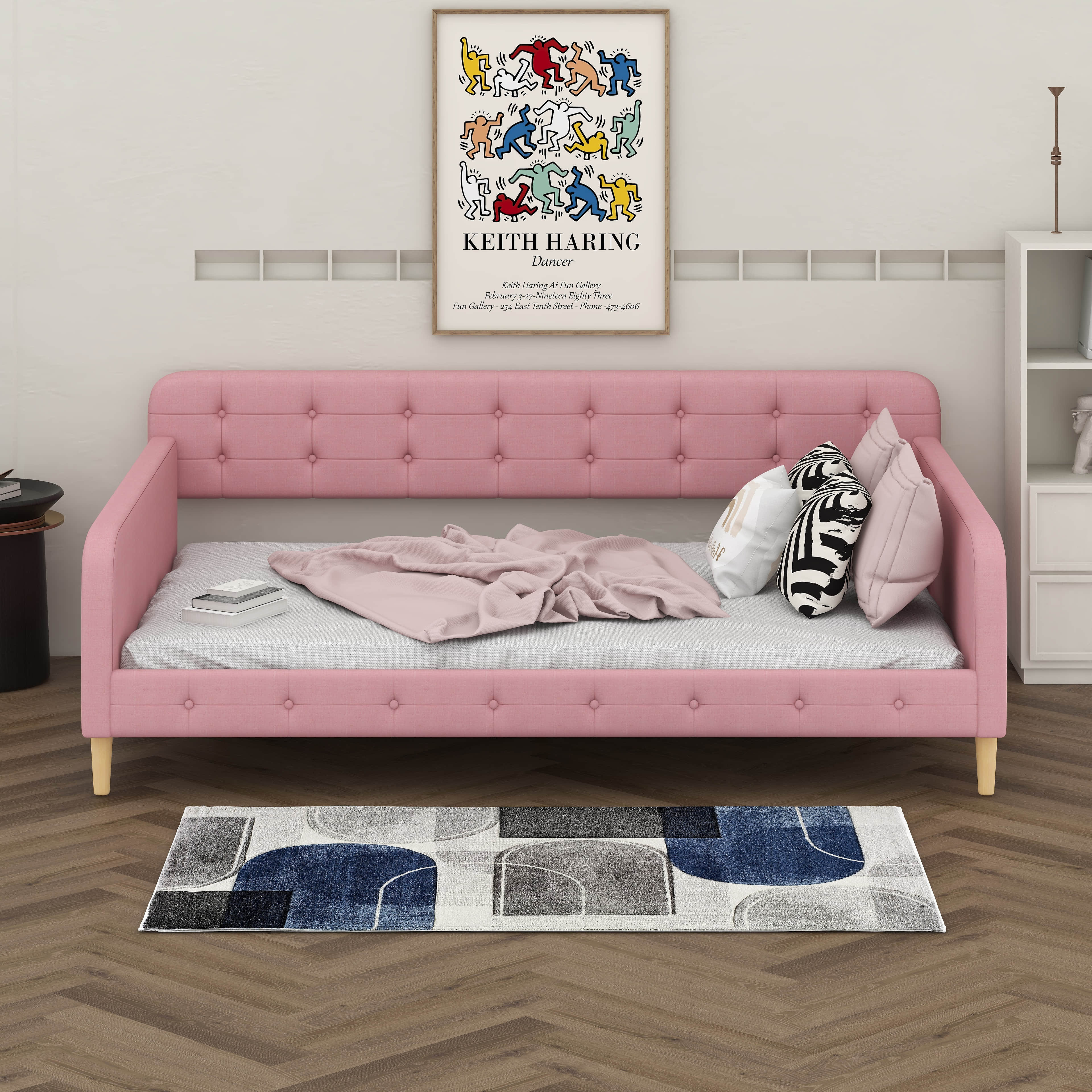 Mercer41 Queen Size Daybed Framewith 4 Support Legs, Upholstered Linen ...