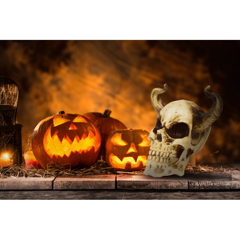 The Holiday Aisle® Horned Devil Human Skull Skeleton Head Moving Jaw ...