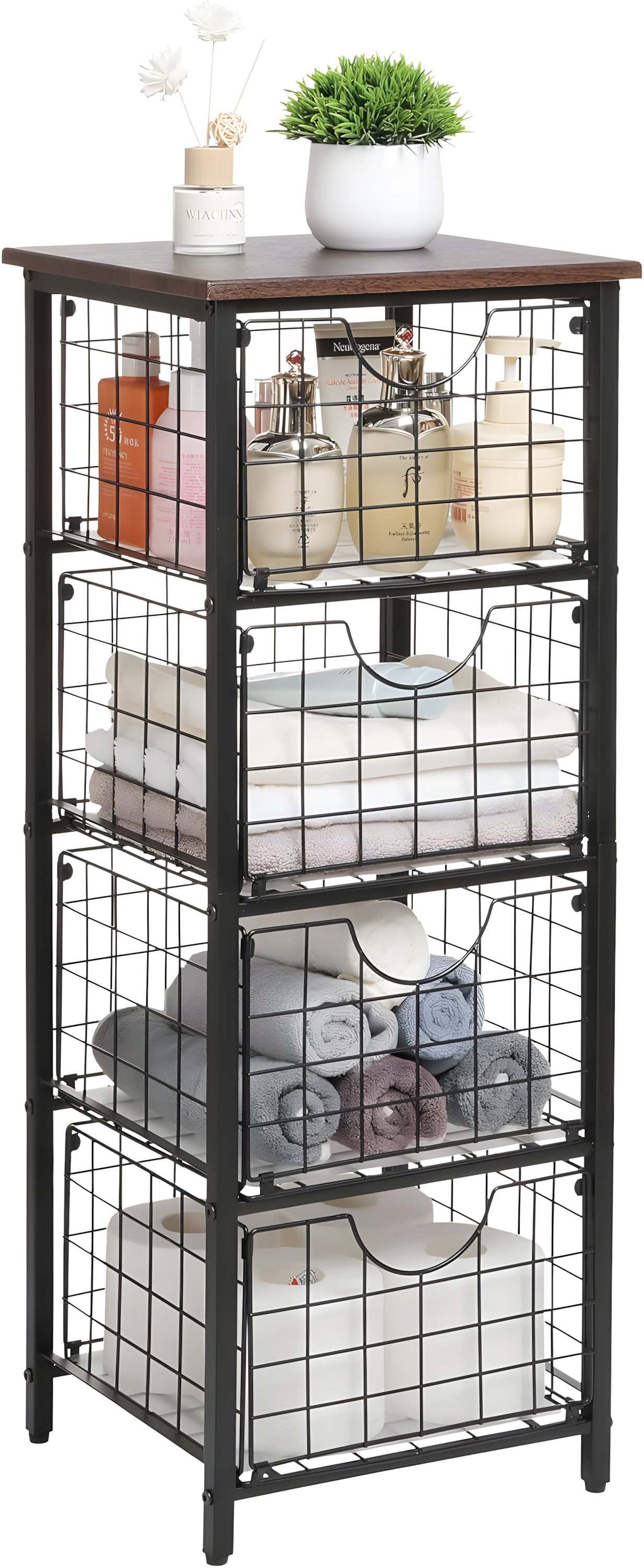 17 Stories 5-Tier Freestanding Storage Rack With 4 Pull-Out Baskets ...
