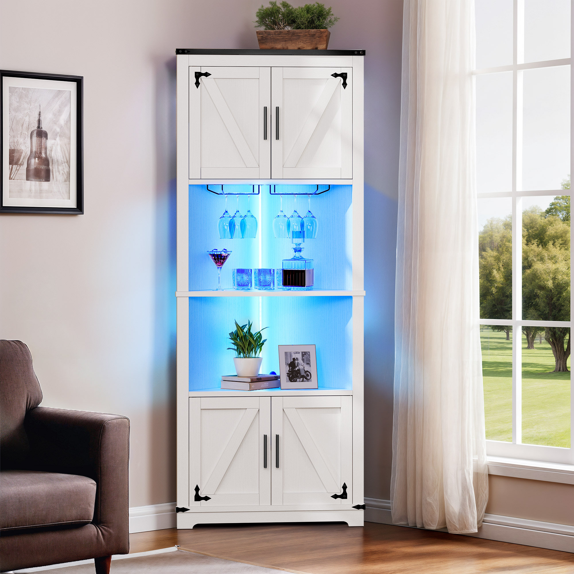 Wade Logan® Chantile 70" Height Corner Bar, Bar Cabinet with LED Lights ...