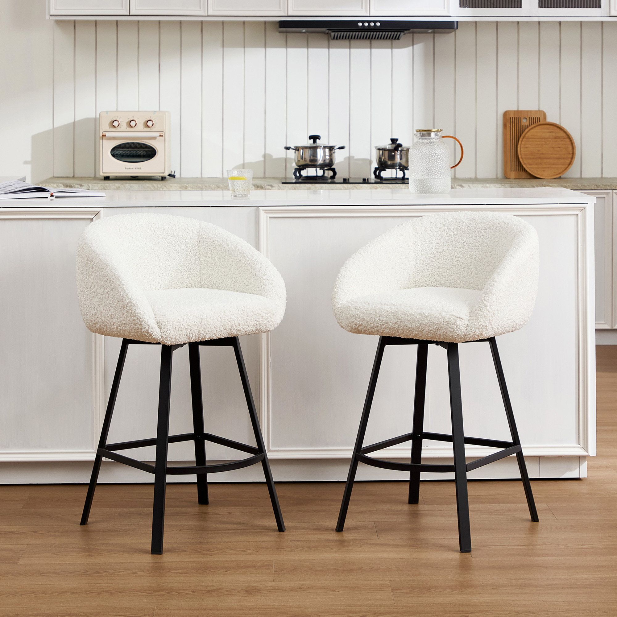 Corrigan Studio Absalom Swivel Upholstered 26.4" Sherpa Counter Stool ...